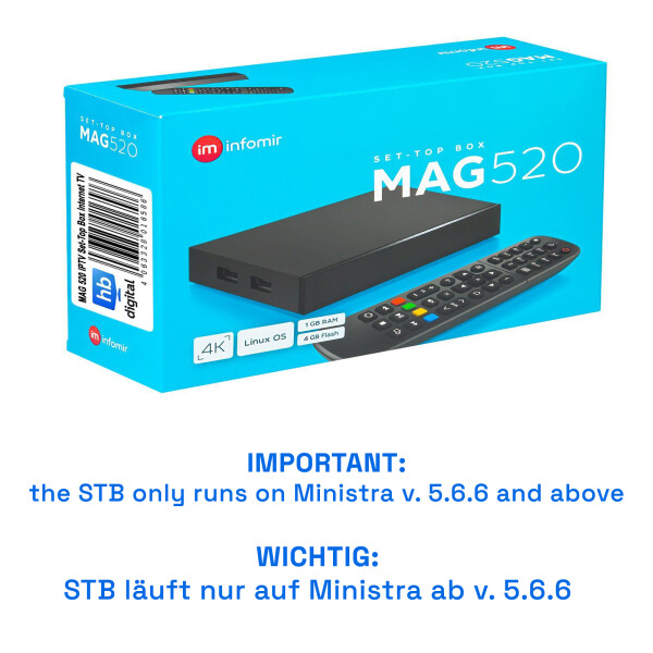 B-Ware MAG 520 IPTV Set Top Box mit 4K Linux, 90,90