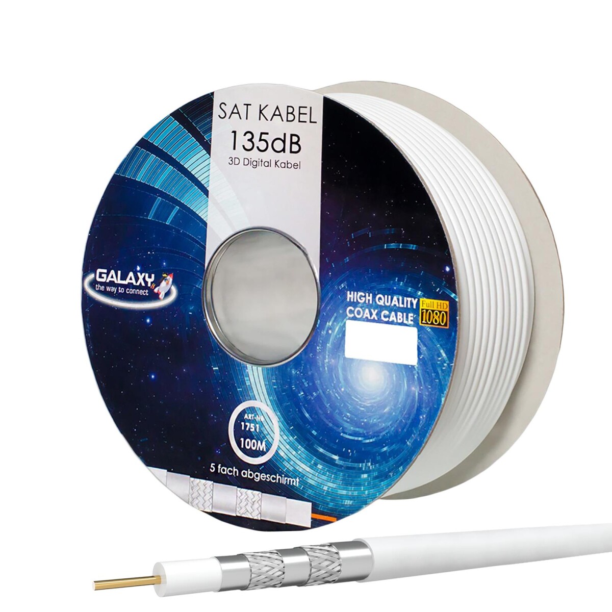 100m coaxial cable Galaxy white 135 dB 5-fold steel Cu hb-digital, 34,90