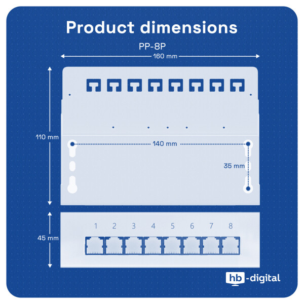 Patchpanel 8-Port RJ45 CAT.6 SCHWARZ | hb-digital.de, 17,90