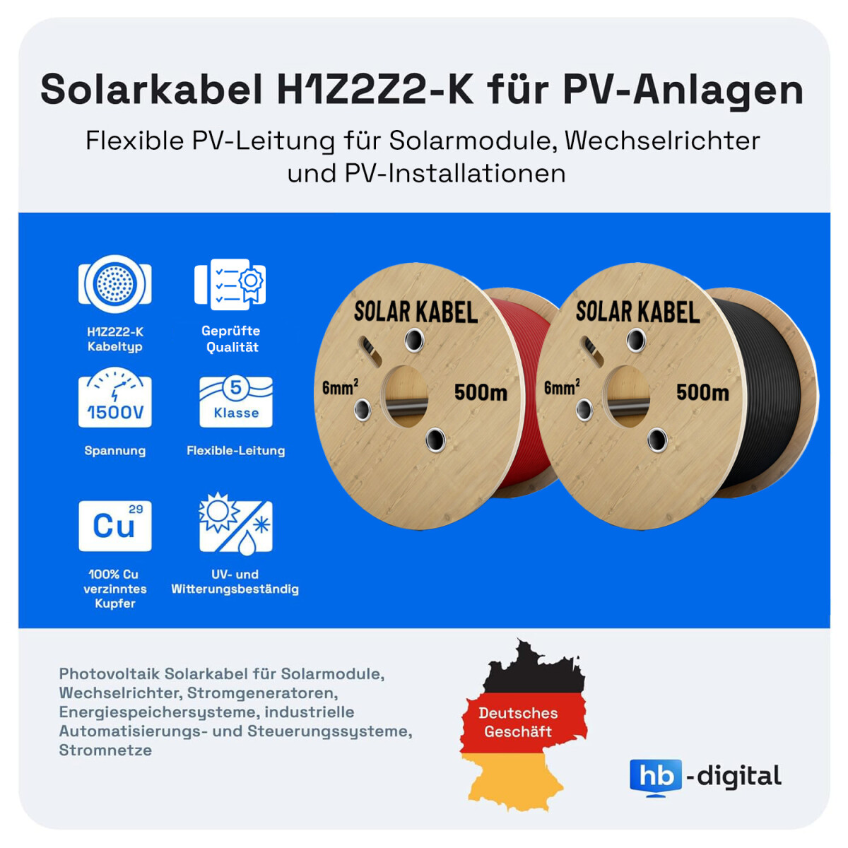 Zwei Solar- Verlängerungskabel 6mm² für PV Anlagen - 10m | hb-digital ...