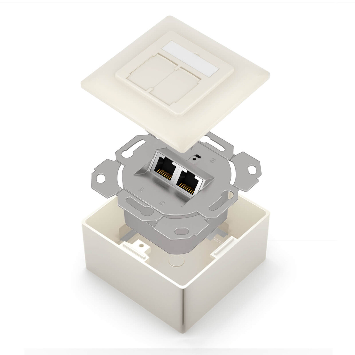 LAN socket CAT 6 data socket surface-flush-mounted 2xRJ45 RAL9010, 7,79