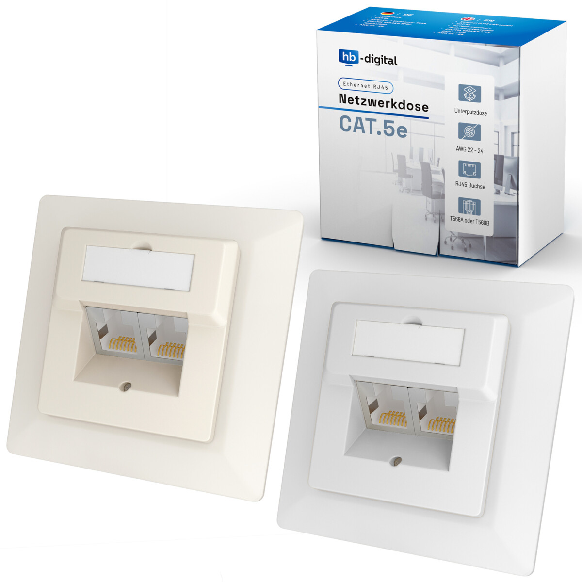 LAN Dose CAT 5e Datendose Unterputz 2 x RJ45 hb-digital, 6,19
