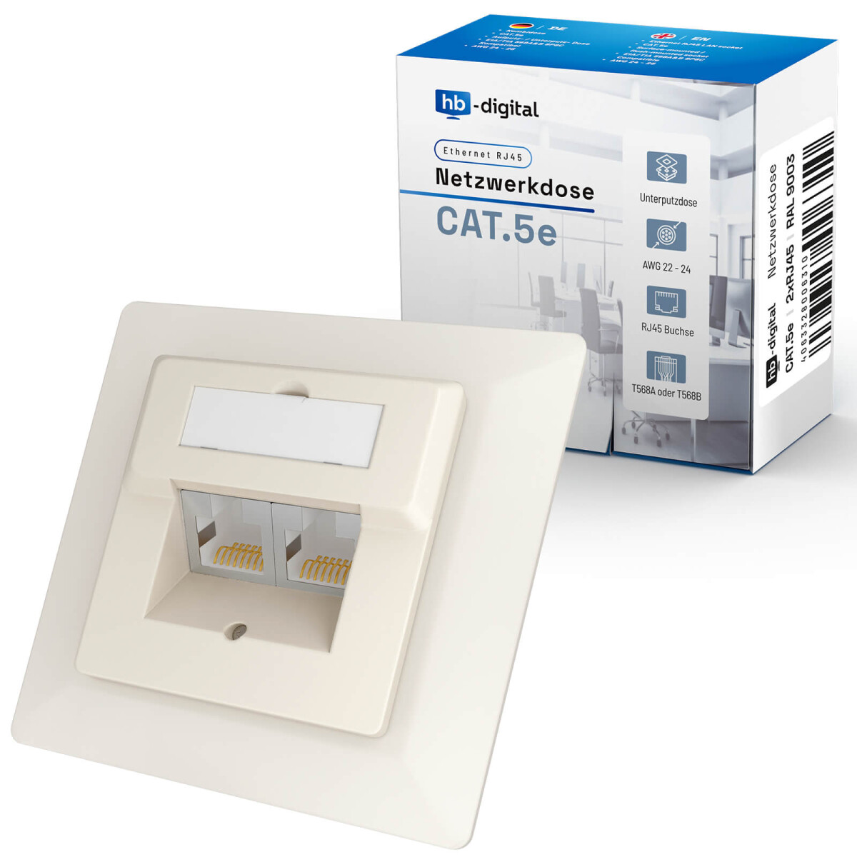 LAN socket CAT 5e data socket flush-mounted 2x RJ45 RAL9010, 6,59