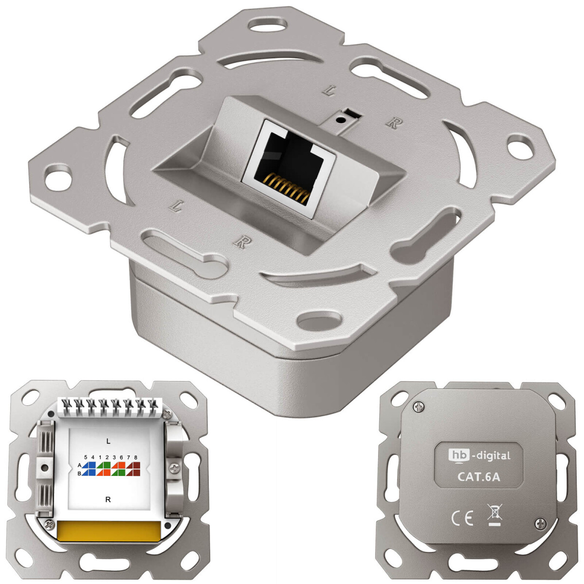 LAN socket CAT 6a data socket flush-mounted RJ45 hb-digital, 7,69