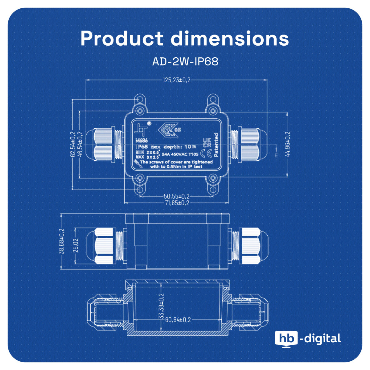 Junction box waterproof IP68 2/3/4/8 way distribution box, 9,50