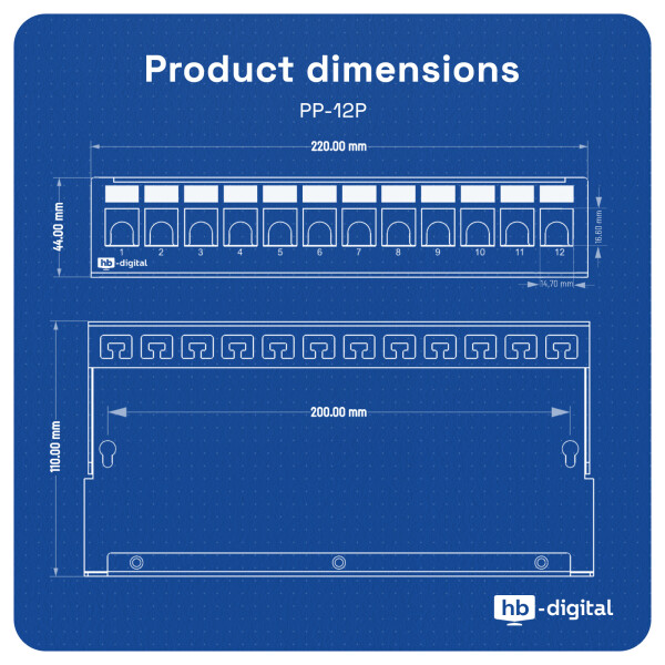 Patchpanel 12 port patch panel with 12 x Keystone Cat 6a, 45,90