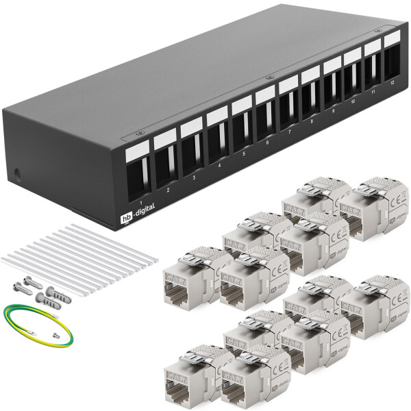 Patchpanel 12 Port Patchfeld mit 12 x Keystone Cat 7, 49,90