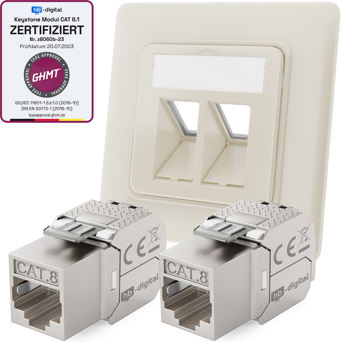 Netzwerkdose mit 2 x Cat 8 Keystone RJ45 RAL 9010, 14,90