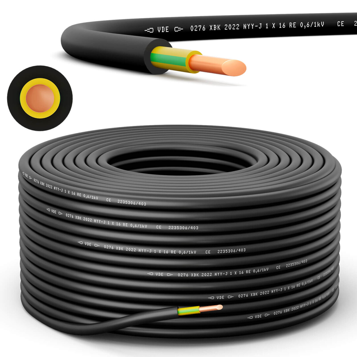 100m underground cable NYY-J 1x16mm² | Power cable for solar systems ...