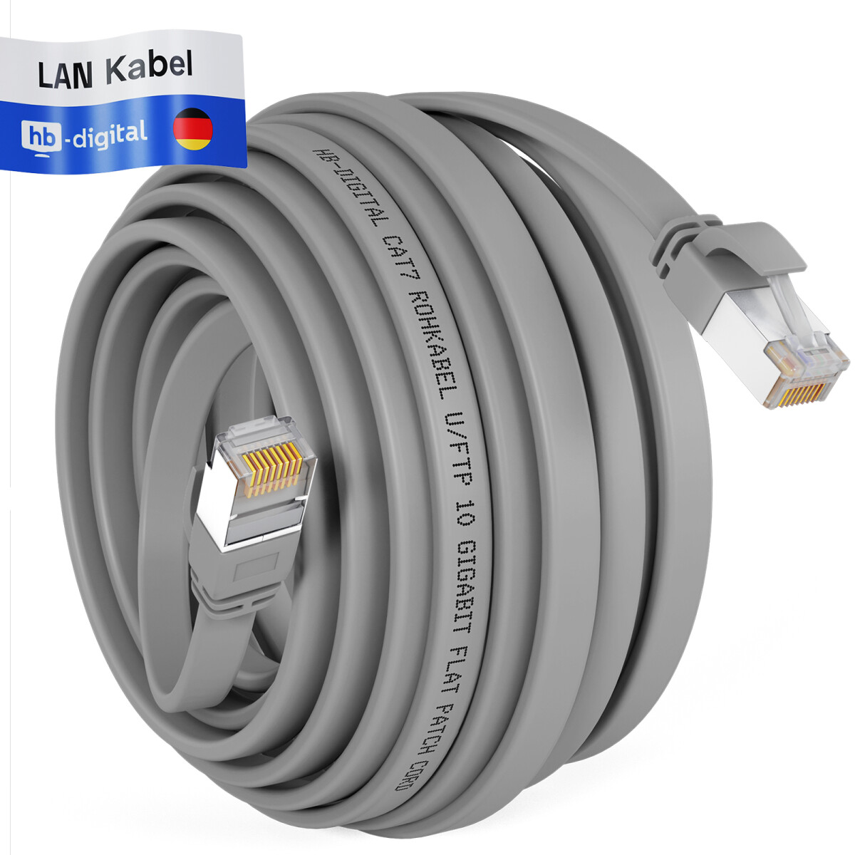 30m flat cable CAT 7 raw cable patch cable RJ45 gray 10Gbit/s U/FTP, 19 ...