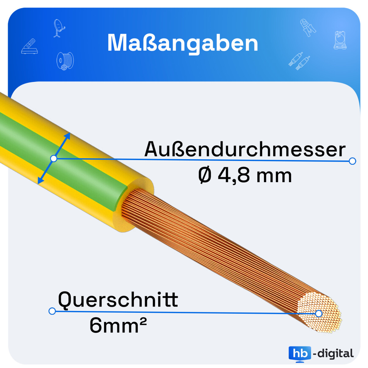 25m flexibles Erdungskabel 6mm2 H07V-K Einzelader PVC bei hb-digital ...