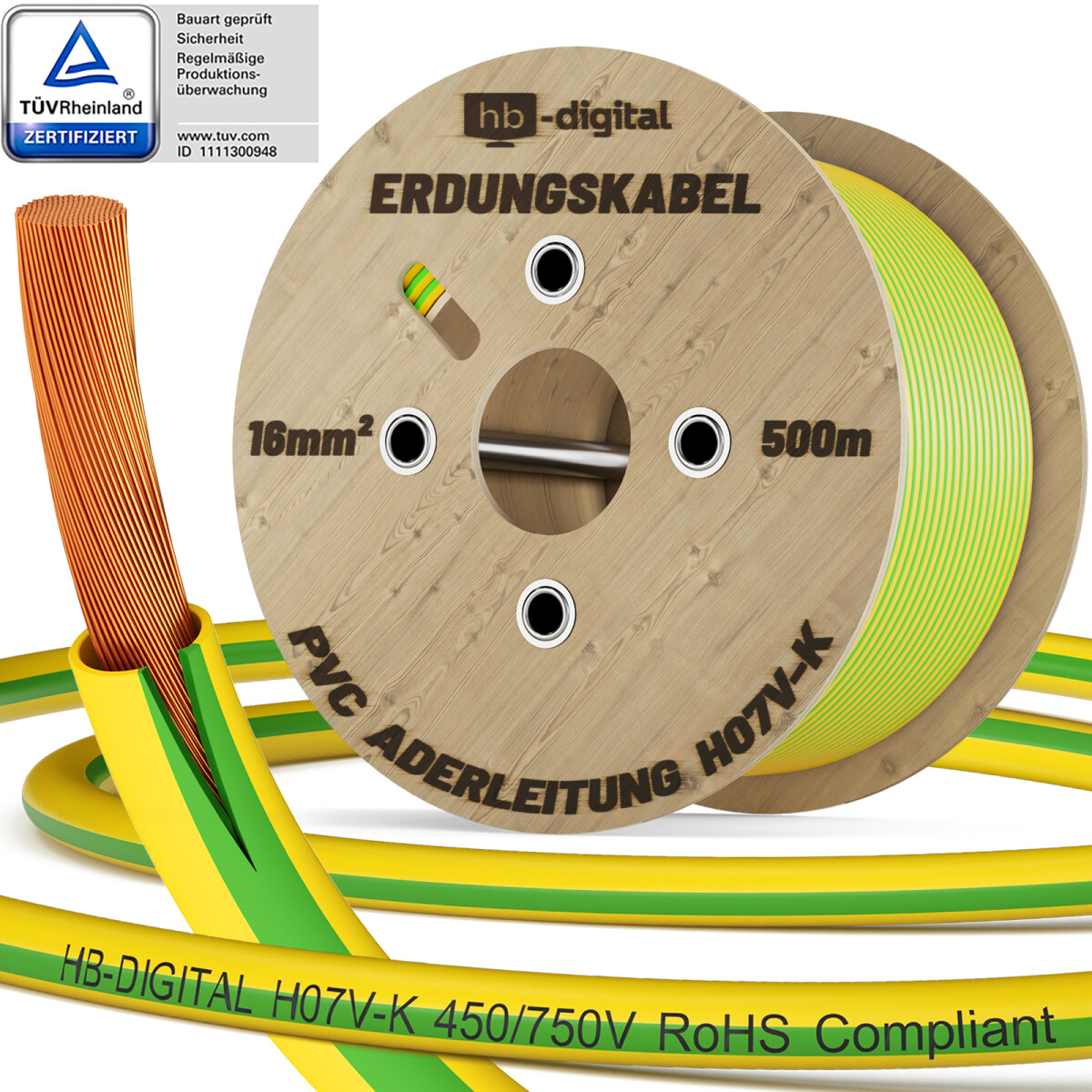 500m Earthing Cable 16mm2 H07V-K PVC | Flexible Core Cable for PV Syst ...