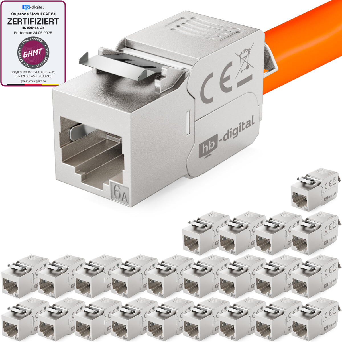 Keystone module RJ45 CAT 6a 180° connection front LSA opening without ...