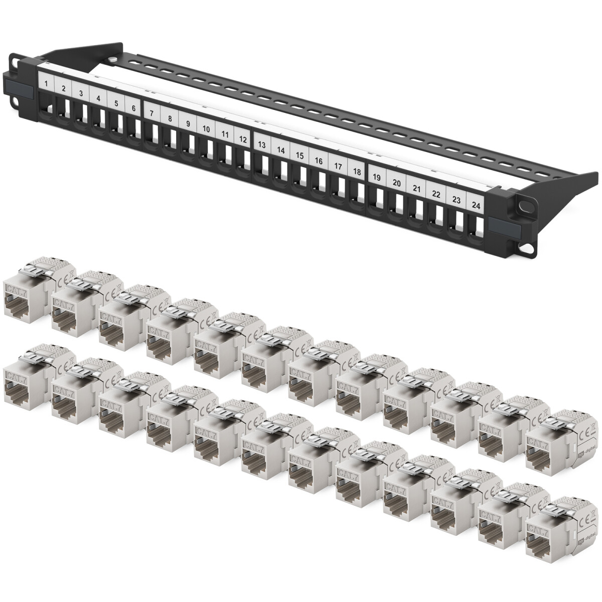 19" Patchpanel 24-Port mit Cat.7 RJ45 Keystone Module | hb-digital.de ...
