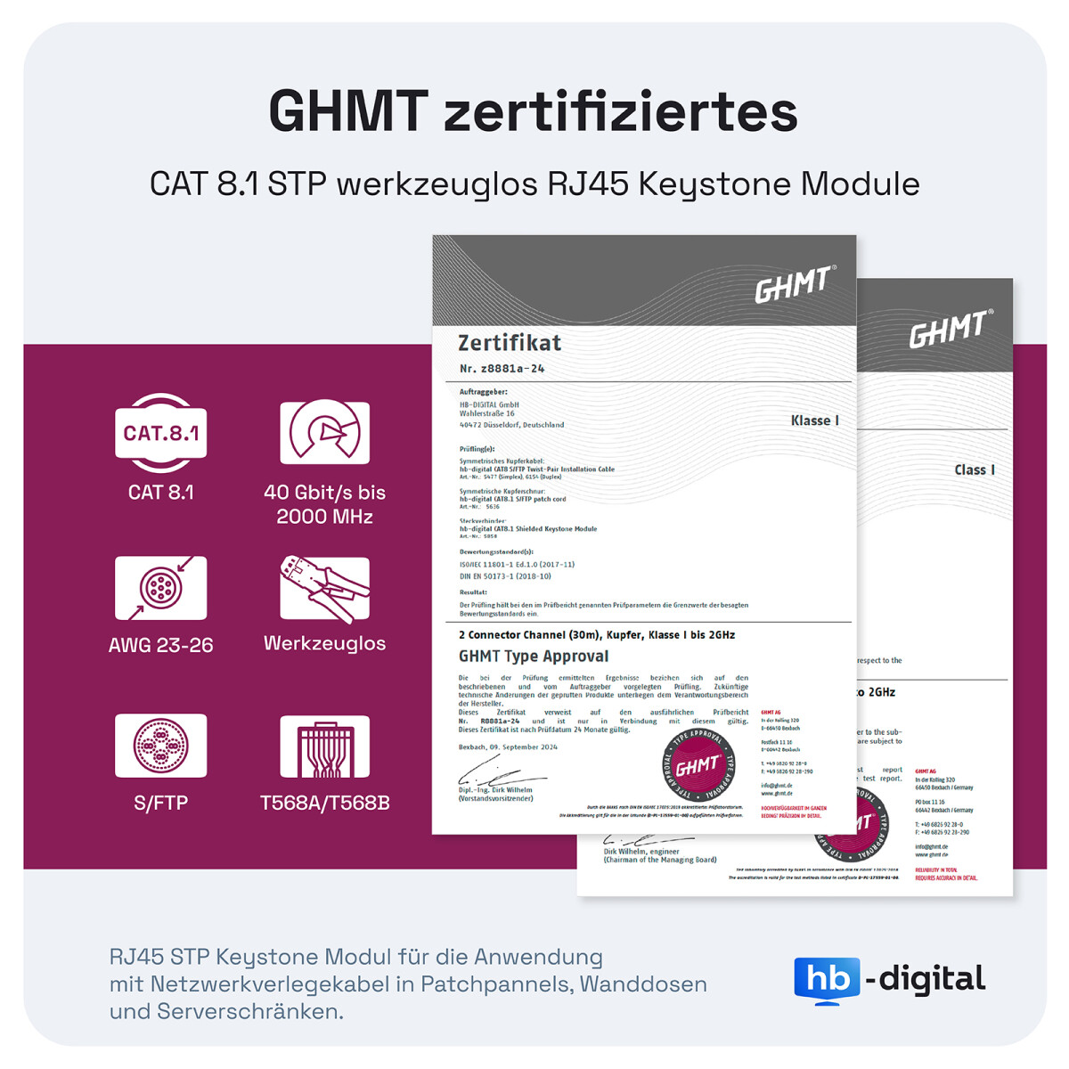 SET RJ45 Keystone Module CAT 8 hb-digital.de, 6,90