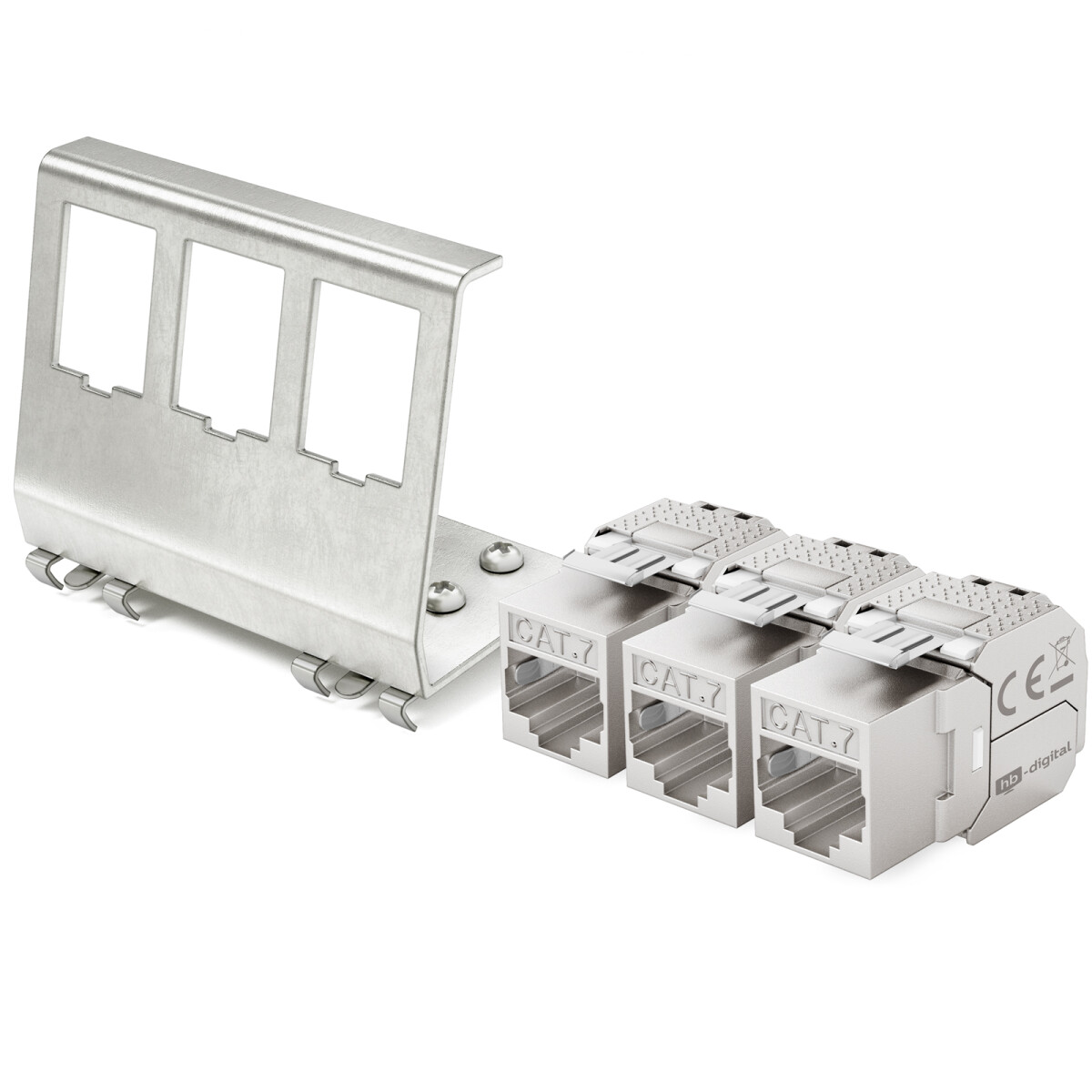 3-Port DIN Rail Adapter with CAT.7 Keystone Module, 18,89