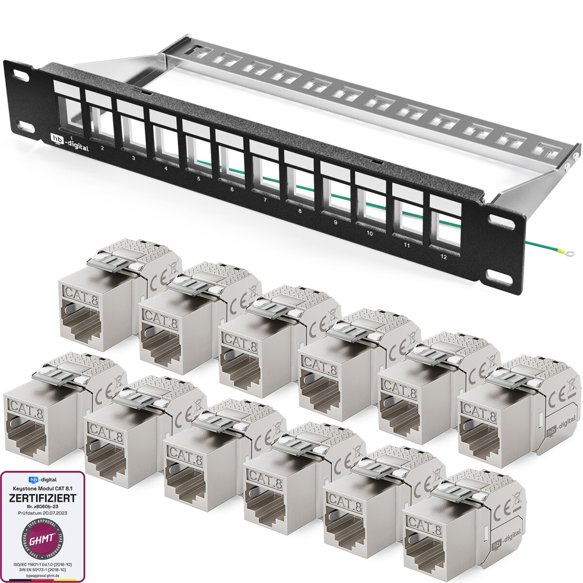12-Port Patch Panel Cat.8 Black – 10" 1U | RJ45 Keystone, 55,90