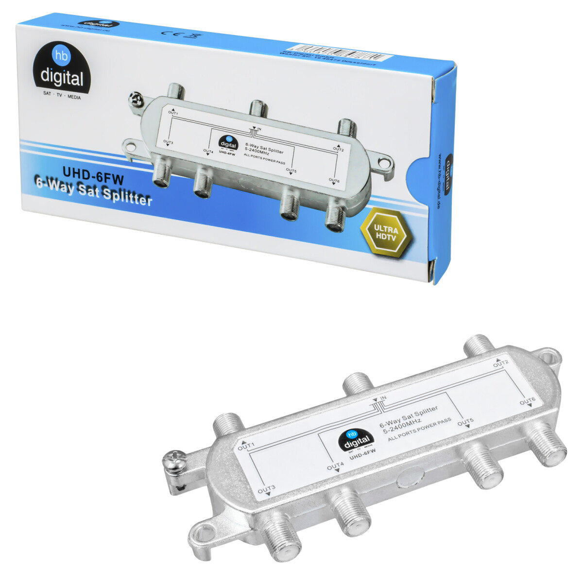 Aerial splitter UHD 6FW 6 compartment TV cable splitter, 4,89