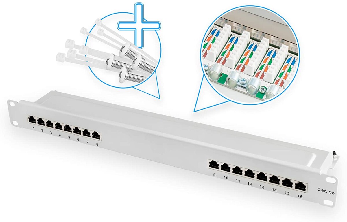 Patchpanel 19 zoll / Patchfeld 16-Port CAT.5e LSA STP WEISS, 29,90